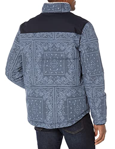 Levi's Men's Quilted Mixed Media Shirttail Work Wear Puffer Jacket, Faded Blue Bandana, Large