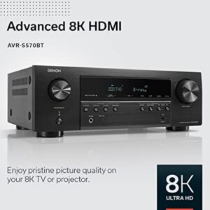 Denon AVR-S570BT 5.2 Channel AV Receiver - 8K Ultra HD Audio & Video, Enhanced Gaming Experience, Wireless Streaming via Built-in Bluetooth, (4) 8K HDMI Inputs, Supports eARC, HD Setup Assistant