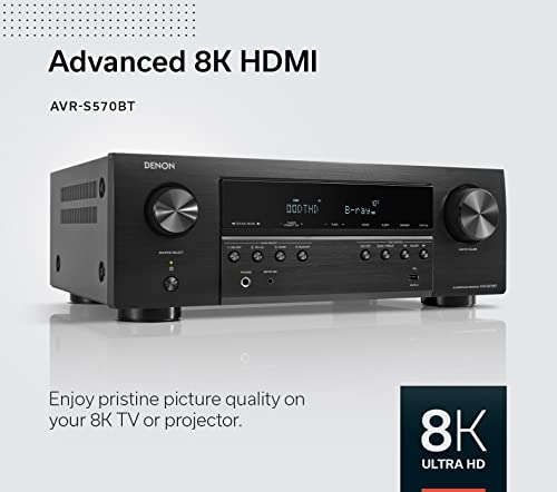 Denon AVR-S570BT 5.2 Channel AV Receiver - 8K Ultra HD Audio & Video, Enhanced Gaming Experience, Wireless Streaming via Built-in Bluetooth, (4) 8K HDMI Inputs, Supports eARC, HD Setup Assistant