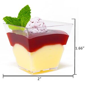 CMJJ Gourmet Inc. 50ct Tiny 2oz Mini Pyramid Plastic Dessert Cups Professional-Grade Recyclable Disposable Party Cups and Mini Appetizers Dessert Shooter Cups Small Serving Plastic Cups