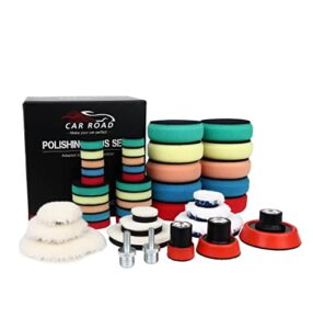 carroad 44pcs drill buffing pad detail polishing pad mix size car detailing kit with 5/8-11 thread backing pad & adapters for buffer polisher car sanding, polishing, waxing, sealing glaze