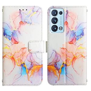 ONV Wallet Case for Oppo Reno 6 Pro+ 5G - Long Neck Lanyard Marble Painted Stand Card Slot Leather Flip Case + TPU Inner Shell Cover for Oppo Reno 6 Pro+ 5G [Marble] -White