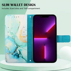 ONV Wallet Case for Oppo Reno 6 Pro 5G - Long Neck Lanyard Marble Painted Stand Card Slot Leather Flip Case + TPU Inner Shell Cover for Oppo Reno 6 Pro 5G [Marble] -Green