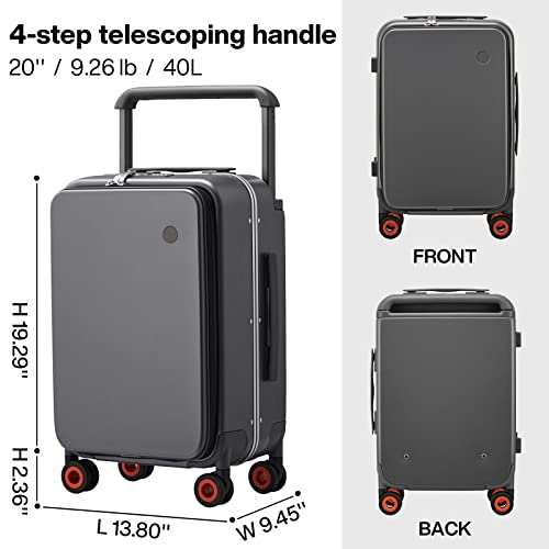 mixi Carry On Luggage Wide Handle Luxury Design Rolling Travel Suitcase PC Hardside with Aluminum Frame Hollow Spinner Wheels, with Cover, 20 inch, Rock Grey