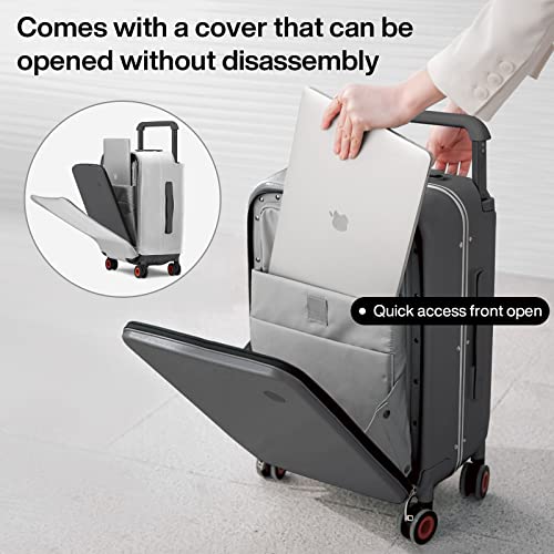 mixi Carry On Luggage Wide Handle Luxury Design Rolling Travel Suitcase PC Hardside with Aluminum Frame Hollow Spinner Wheels, with Cover, 20 inch, Rock Grey