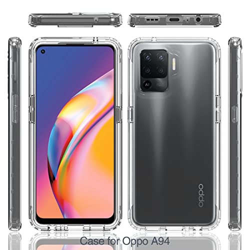 Gufuwo Case for Oppo A94 4G/Reno 5 Lite/F19 Pro/Reno 5F Case with Tempered Glass Screen Protector, Clear 360 Full Body Protection Hard Shell+Soft TPU Shockproof Cover Cases for Oppo A94 4G (Clear)