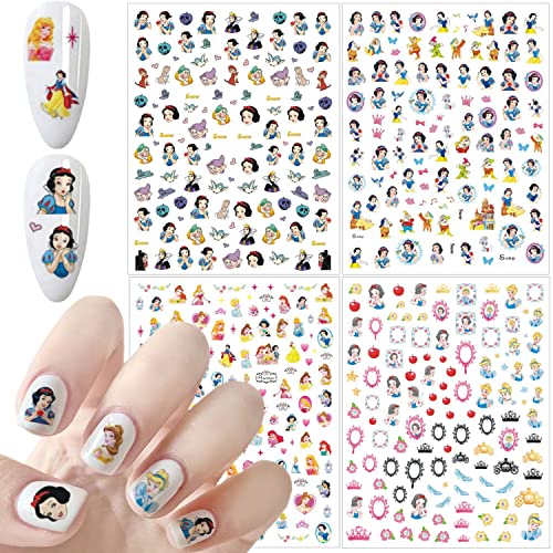 Cute Cartoon Nail Art Sticker Nail Art Supplies 3D Self-Adhesive Nail Decals Designer Nail Stickers Cartoon Nail Designs for Women Girls Acrylic Nails Decoration Manicure Accessories 4 Sheets