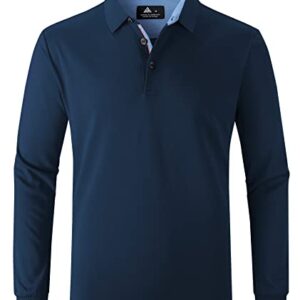 SWISSWELL Golf Shirts for Men Long Sleeve Work Polo Shirts Performance Athletic Shirts Navy 3XL