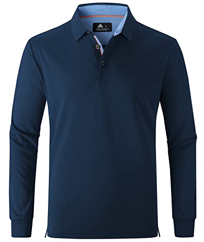 SWISSWELL Golf Shirts for Men Long Sleeve Work Polo Shirts Performance Athletic Shirts Navy 3XL