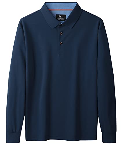 SWISSWELL Golf Shirts for Men Long Sleeve Work Polo Shirts Performance Athletic Shirts Navy 3XL