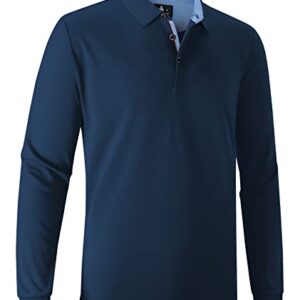 SWISSWELL Golf Shirts for Men Long Sleeve Work Polo Shirts Performance Athletic Shirts Navy 3XL