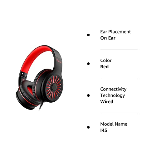 ELECDER i45 On-Ear Headphones with Microphone - Foldable Stereo Bass Headphones with No-Tangle 1.5M Cord, 3.5MM Jack, Portable Wired Headphones for School/Kids/Teens/Smartphones/Travel/Tablet - Red