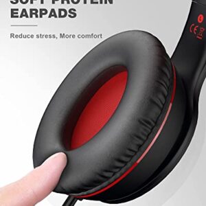 ELECDER i45 On-Ear Headphones with Microphone - Foldable Stereo Bass Headphones with No-Tangle 1.5M Cord, 3.5MM Jack, Portable Wired Headphones for School/Kids/Teens/Smartphones/Travel/Tablet - Red