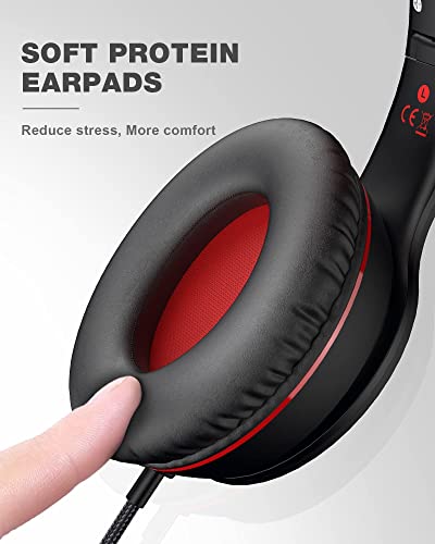 ELECDER i45 On-Ear Headphones with Microphone - Foldable Stereo Bass Headphones with No-Tangle 1.5M Cord, 3.5MM Jack, Portable Wired Headphones for School/Kids/Teens/Smartphones/Travel/Tablet - Red