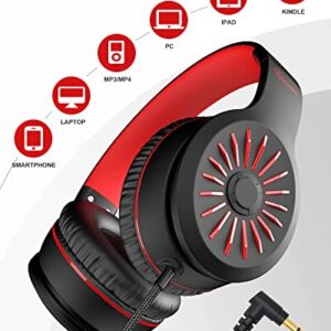 ELECDER i45 On-Ear Headphones with Microphone - Foldable Stereo Bass Headphones with No-Tangle 1.5M Cord, 3.5MM Jack, Portable Wired Headphones for School/Kids/Teens/Smartphones/Travel/Tablet - Red