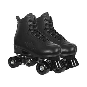 roller skates for women with pu leather high-top double row rollerskates, unisex-adult indoor outdoor black derby skate size 8 with wear-resistant rubber fast braking for beginner