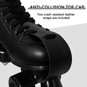 Roller Skates for Women with PU Leather High-top Double Row Rollerskates, Unisex-Adult Indoor Outdoor Black Derby Skate Size 8.5 with Wear-Resistant Rubber Fast Braking for Beginner