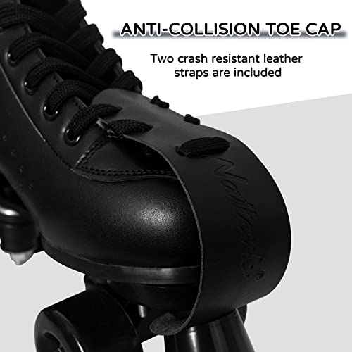 Roller Skates for Women with PU Leather High-top Double Row Rollerskates, Unisex-Adult Indoor Outdoor Black Derby Skate Size 8.5 with Wear-Resistant Rubber Fast Braking for Beginner