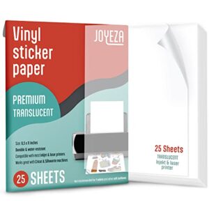 joyeza premium printable vinyl clear sticker paper for inkjet printer - 25 sheets translucent waterproof, dries quickly vivid colors, holds ink well - inkjet & laser printer