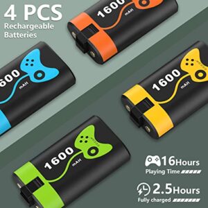 4 x 1600mAH Rechargeable Battery Packs for Xbox One Controller Xbox Series X|S Battery Packs with Charger Dock USB Charger Station for Xbox Series X|S, Xbox One S/One X/One Elite (Size 1)