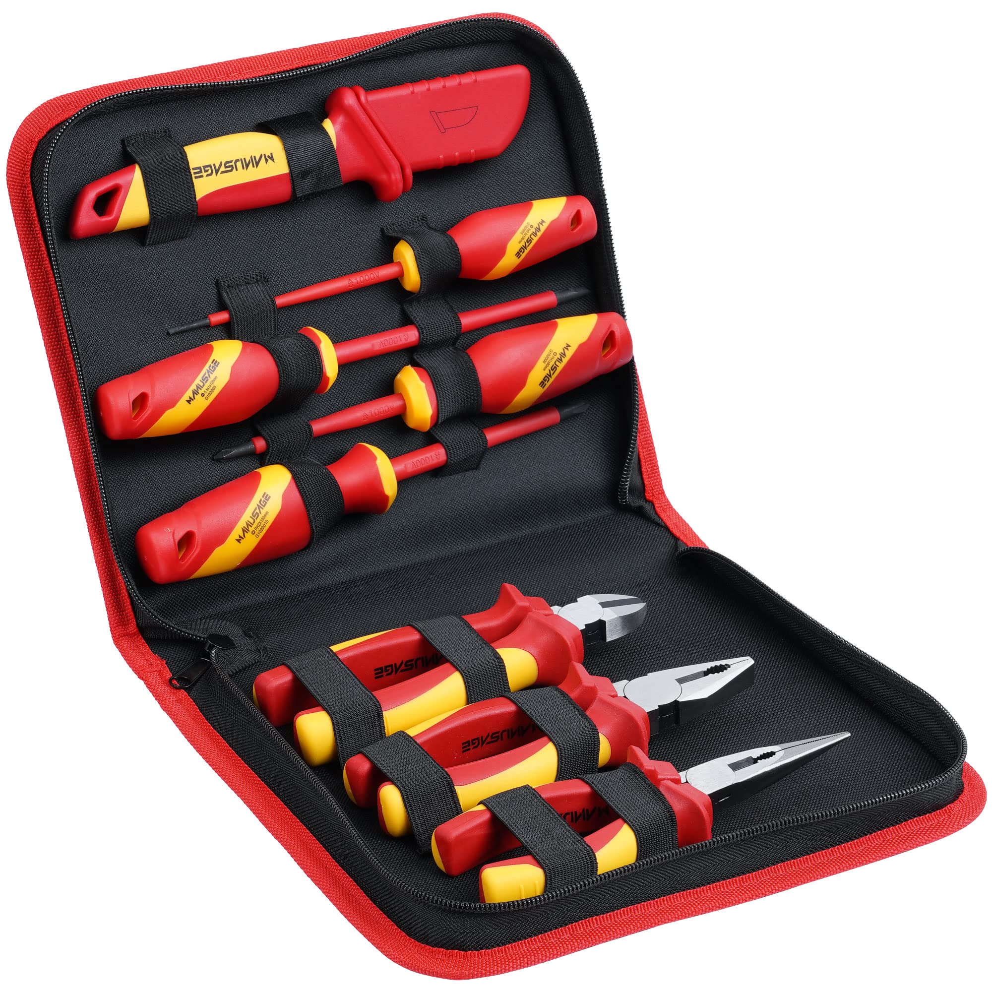 Manusage 1000V Insulated Electrician Screwdriver & Pliers Set with Pouch, Professional 8-Pieces CR-V Magnetic Phillips Slotted Screwdrivers