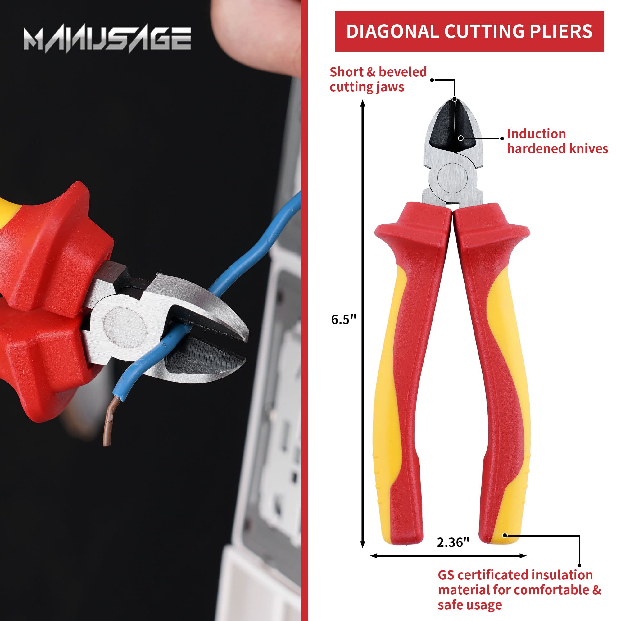 Manusage 1000V Insulated Electrician Screwdriver & Pliers Set with Pouch, Professional 8-Pieces CR-V Magnetic Phillips Slotted Screwdrivers