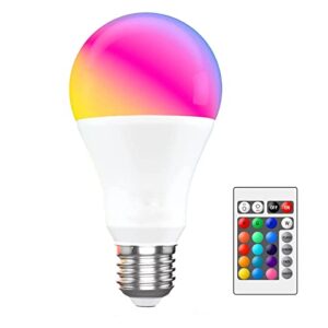 yknawoir rgb color changing light bulb with remote control, rgbw led light bulb a19 e27 white 5w 450lm 12 color choices multicolor dimmable flood light bulb for party bedroom home