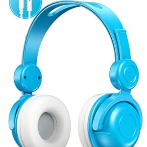 Kids Headphones, Wired On-Ear Child Headset with Mic, HD Sound Sharing Function and 85dB Volume Limited Hearing Protection for Phone Tablet PC (Blue)