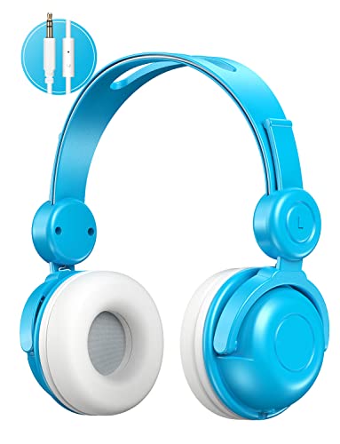 Kids Headphones, Wired On-Ear Child Headset with Mic, HD Sound Sharing Function and 85dB Volume Limited Hearing Protection for Phone Tablet PC (Blue)