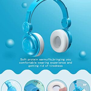 Kids Headphones, Wired On-Ear Child Headset with Mic, HD Sound Sharing Function and 85dB Volume Limited Hearing Protection for Phone Tablet PC (Blue)