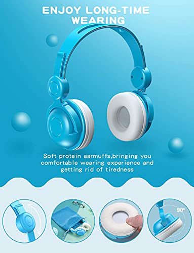 Kids Headphones, Wired On-Ear Child Headset with Mic, HD Sound Sharing Function and 85dB Volume Limited Hearing Protection for Phone Tablet PC (Blue)