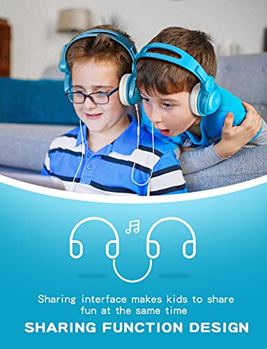 Kids Headphones, Wired On-Ear Child Headset with Mic, HD Sound Sharing Function and 85dB Volume Limited Hearing Protection for Phone Tablet PC (Blue)