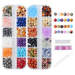 4mm natural mixed materials gemstones beads tiny spacer round loose beads jewelry making kit with thread and needles 600 pcs(24 natural, 4mm)