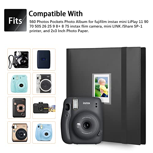 560 Pockets Photo Album for Fujifilm Instax Mini Camera,For Polaroid Snap PIC-300 Z2300 Instant Camera, 2x3 Photo Album Book for Fujifilm Instax Mini 11 12 9 Evo 90 70 40 8 7 LiPlay Instant Camera