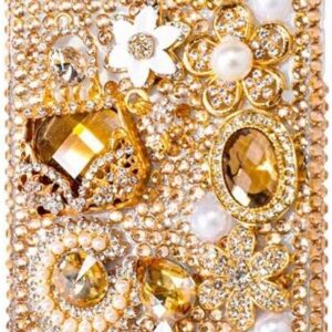 Threesee for Galaxy Note 10 Plus Bling Glitter Case,3D Cute Champagne Gold Diamond Women Girls Crystal Rhinestone Crown Handbag Bumper Clear Protective Phone Cover for Samsung Galaxy Note 10 Plus