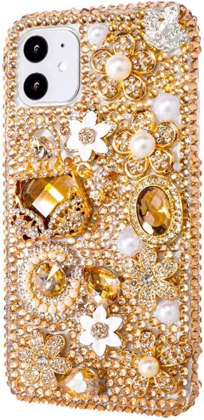 Threesee for Galaxy Note 10 Plus Bling Glitter Case,3D Cute Champagne Gold Diamond Women Girls Crystal Rhinestone Crown Handbag Bumper Clear Protective Phone Cover for Samsung Galaxy Note 10 Plus