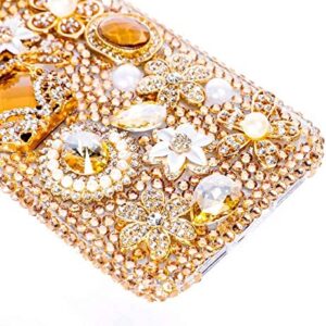 Threesee for Galaxy Note 10 Plus Bling Glitter Case,3D Cute Champagne Gold Diamond Women Girls Crystal Rhinestone Crown Handbag Bumper Clear Protective Phone Cover for Samsung Galaxy Note 10 Plus