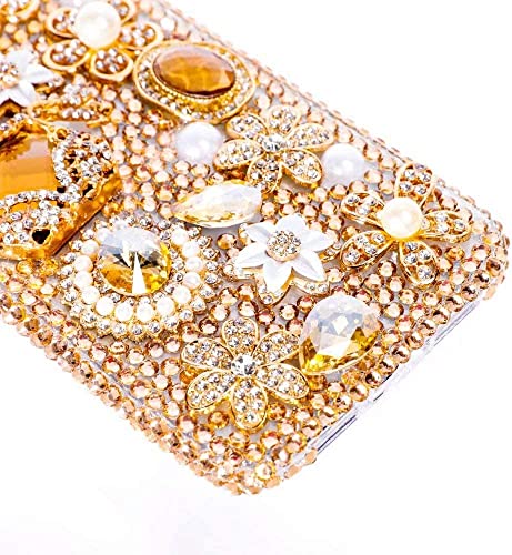 Threesee for Galaxy Note 10 Plus Bling Glitter Case,3D Cute Champagne Gold Diamond Women Girls Crystal Rhinestone Crown Handbag Bumper Clear Protective Phone Cover for Samsung Galaxy Note 10 Plus