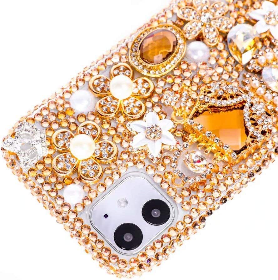 Threesee for Galaxy Note 10 Plus Bling Glitter Case,3D Cute Champagne Gold Diamond Women Girls Crystal Rhinestone Crown Handbag Bumper Clear Protective Phone Cover for Samsung Galaxy Note 10 Plus