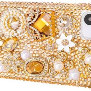 Threesee for Galaxy Note 10 Plus Bling Glitter Case,3D Cute Champagne Gold Diamond Women Girls Crystal Rhinestone Crown Handbag Bumper Clear Protective Phone Cover for Samsung Galaxy Note 10 Plus