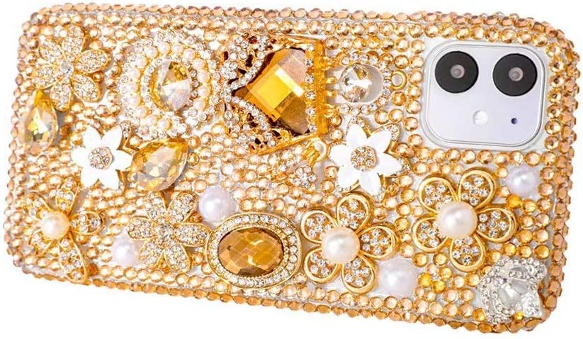 Threesee for Galaxy Note 10 Plus Bling Glitter Case,3D Cute Champagne Gold Diamond Women Girls Crystal Rhinestone Crown Handbag Bumper Clear Protective Phone Cover for Samsung Galaxy Note 10 Plus