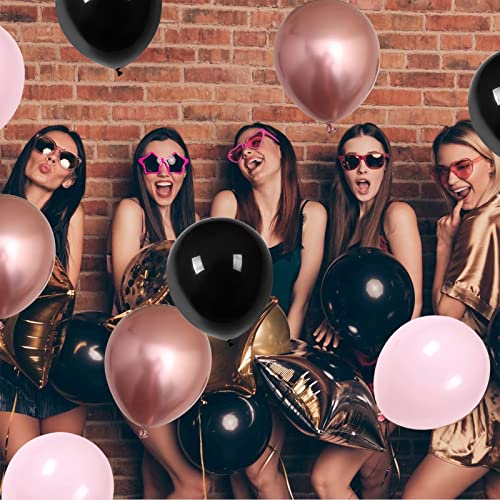 Balloons Garland Kit Black Pink, 96PCS Metallic Chrome Rose Gold Black and Pink Balloon Arch Kit for Girls Women Birthday, Wedding, Baby Shower, Anniversary, Bridal Shower Decoration Party