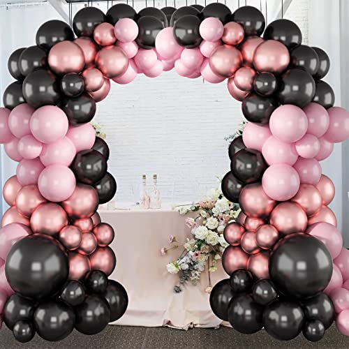 Balloons Garland Kit Black Pink, 96PCS Metallic Chrome Rose Gold Black and Pink Balloon Arch Kit for Girls Women Birthday, Wedding, Baby Shower, Anniversary, Bridal Shower Decoration Party