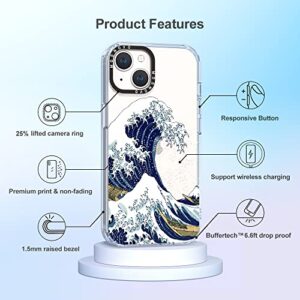 MOSNOVO Compatible with iPhone 14 Plus Case, [Buffertech 6.6 ft Drop Impact] [Anti Peel Off Tech] Clear TPU Bumper Phone Case Cover with Aesthetic Tokyo Wave Designed for iPhone 14 Plus 6.7"