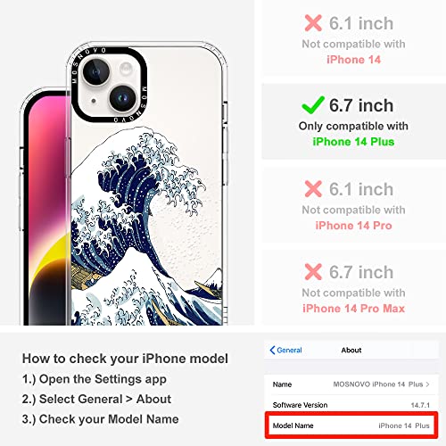 MOSNOVO Compatible with iPhone 14 Plus Case, [Buffertech 6.6 ft Drop Impact] [Anti Peel Off Tech] Clear TPU Bumper Phone Case Cover with Aesthetic Tokyo Wave Designed for iPhone 14 Plus 6.7"