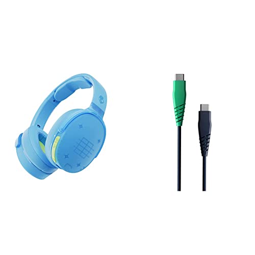 Skullcandy Hesh Evo Wireless Over-Ear Headphones Transparency Edition - Clear Color with Line Round Charging Cable, USBC-C to USB-C - Dark Blue/Green, 4ft