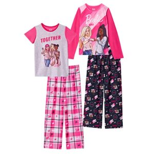 barbie girls pajama pants and sleep shirt sets for kids 4 piece sleepwear set for girls pink-heather