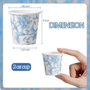 500 Pcs Tasting Paper Cups 2oz Disposable Mouthwash Cup Mini Beverage Drinking Cup Small Snack Cup for Kid Adult Home Bathroom Kitchen Picnic Travel Events Party Supplies Favors (Blue White Porcelain)