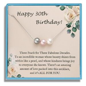 sereney 30th birthday gifts for her sterling silver pearl necklace as 30 year old birthday gifts for women with three pearl beads on birthday gifts for turning 30 for daughter or friends