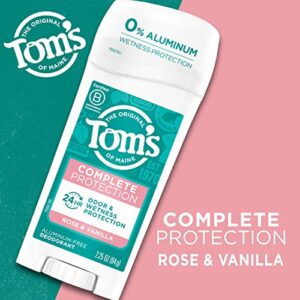 Tom's of Maine Complete Protection Aluminum-Free Natural Deodorant for Women, Rose & Vanilla, 2.25 oz